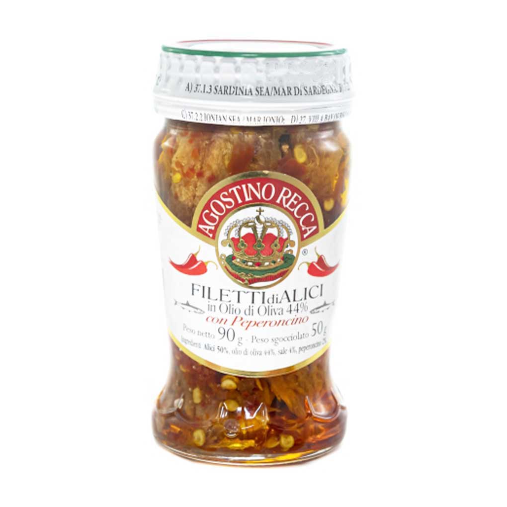 Wholesale Agostino Recca Anchovy Fillets in Olive Oil with Hot Pepper
